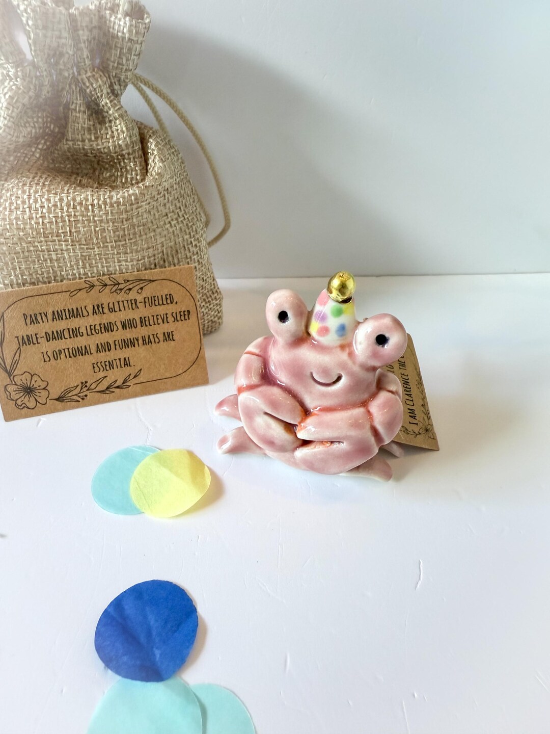Handmade Porcelain Party Crab Cake Topper: Gold Hat Animal Figurine - Etsy