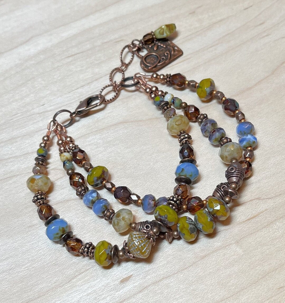 Rustic and Earthy Boho Bracelet, Rustic Bohemian Bracelet, Czech ...