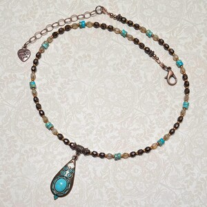 Beaded Boho Necklace With Copper and Turquoise Pendant, Everyday Beaded ...