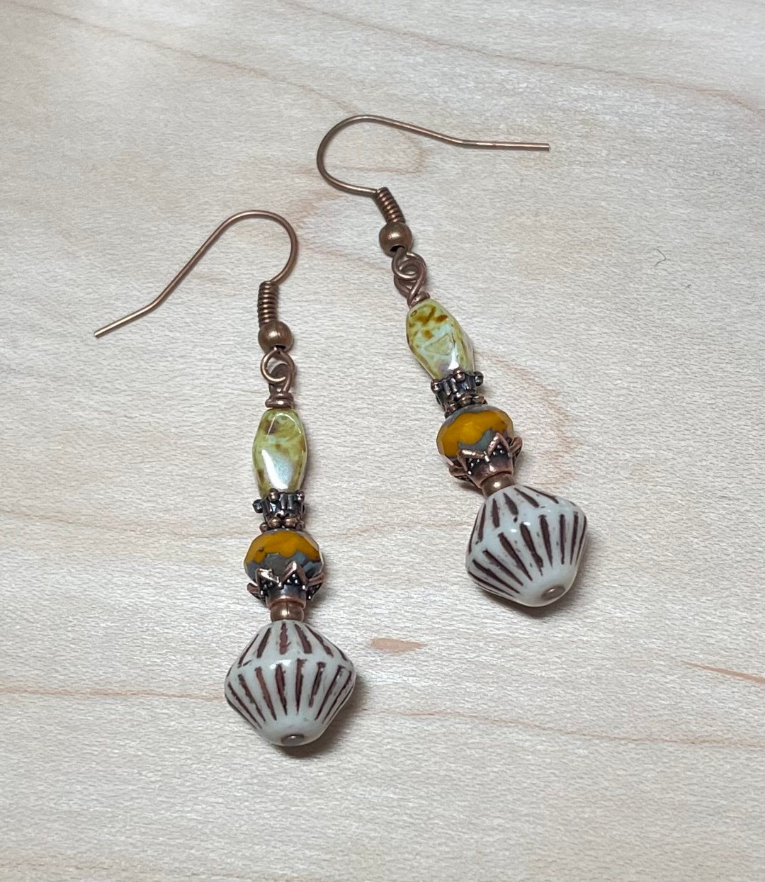 Beaded Boho Earrings, Czech Picasso Earrings, Rustic Bohemian Earrings ...