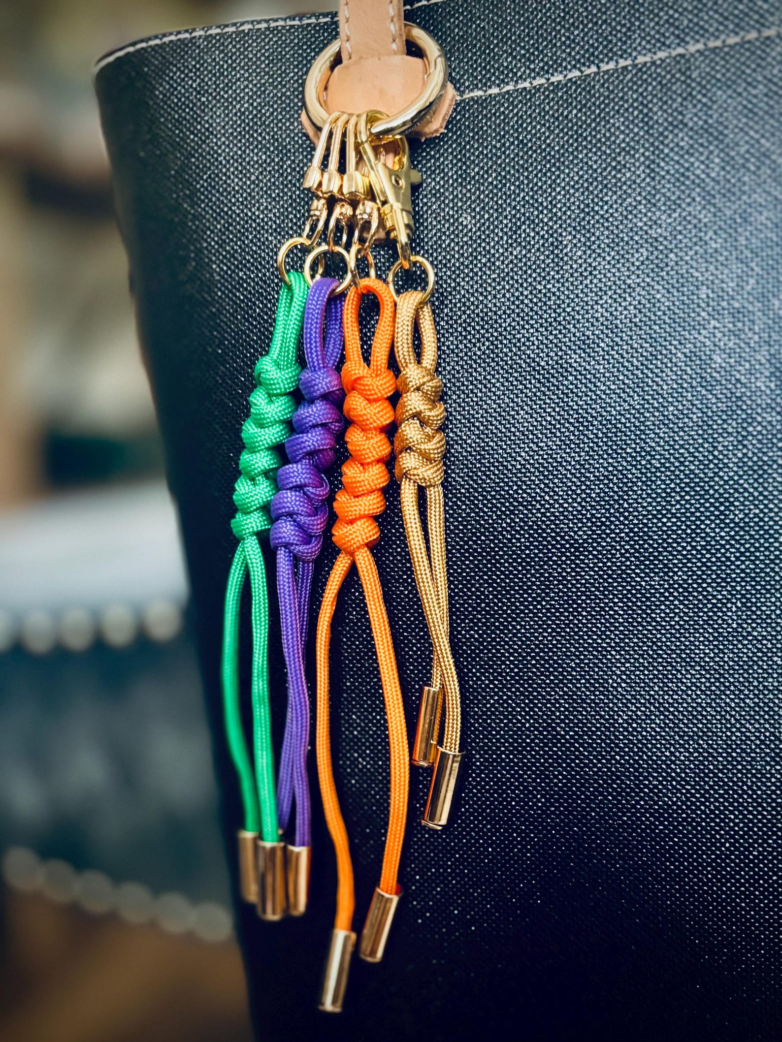 Hand-knotted Paracord Keychain With Gold Carabiner | Bag Charm, Zipper ...