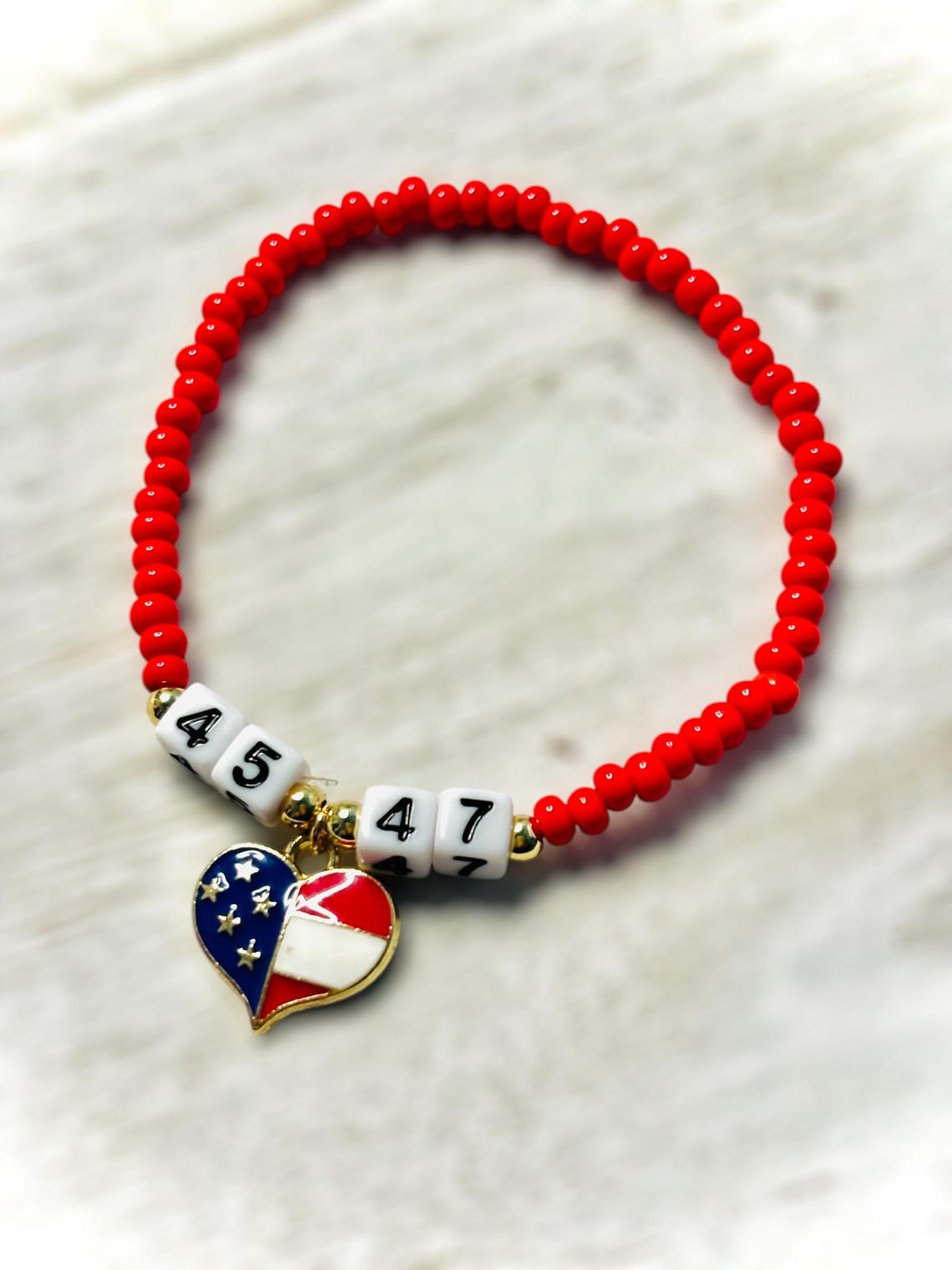 Patriotic Trump 45 and 47 Bracelet - Red Beaded Bracelet | God Bless ...