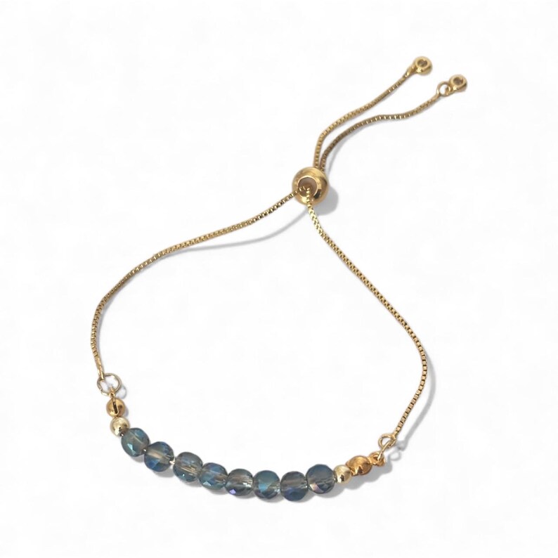 Faceted Crystal Bead Adjustable Bracelet | Gold Slider | Dainty ...