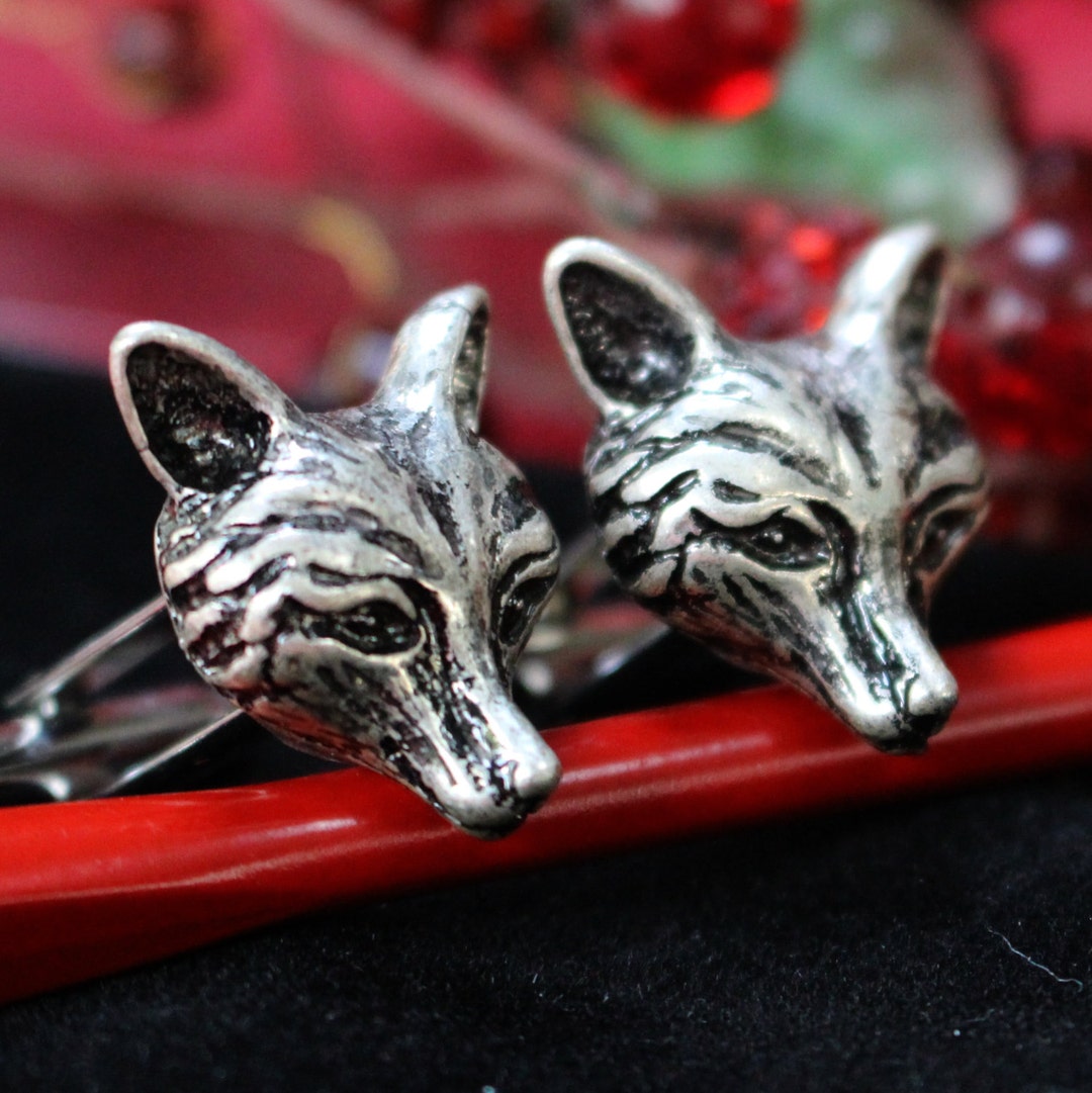 Elegant Fox Head Cufflinks Realistic Silver Barrel Toggle - Etsy