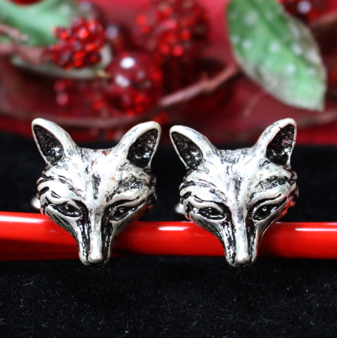 Elegant Fox Head Cufflinks Realistic Silver Barrel Toggle - Etsy