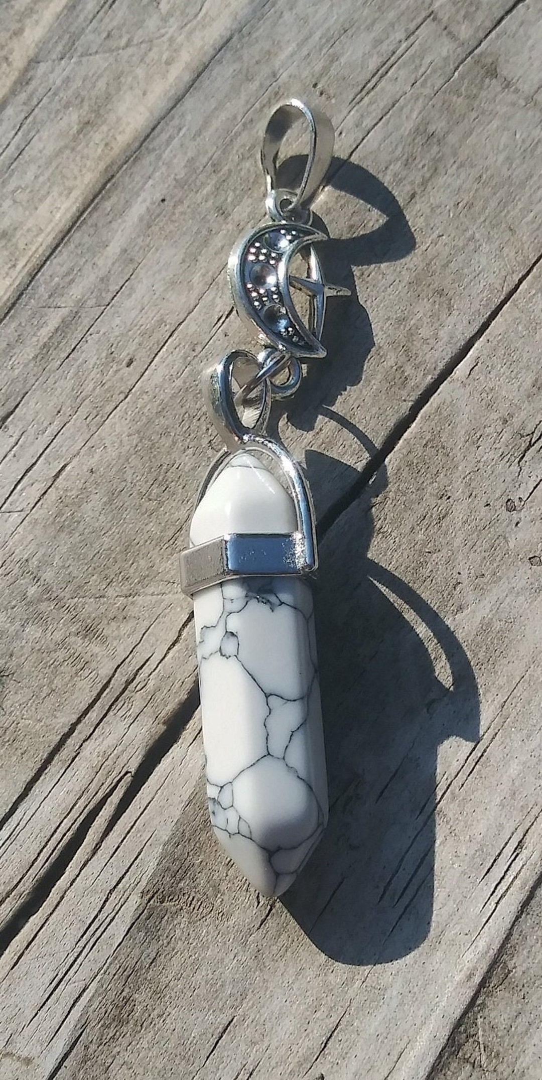 WHITE Buffalo White Howlite Turquoise Gemstone Moon and Star Pendant - Etsy