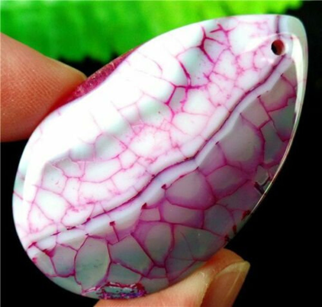 46mm/ Rose/ and Gray/ Dragon Veins Agate/ Gemstone Pendant Bead/ Dragon ...