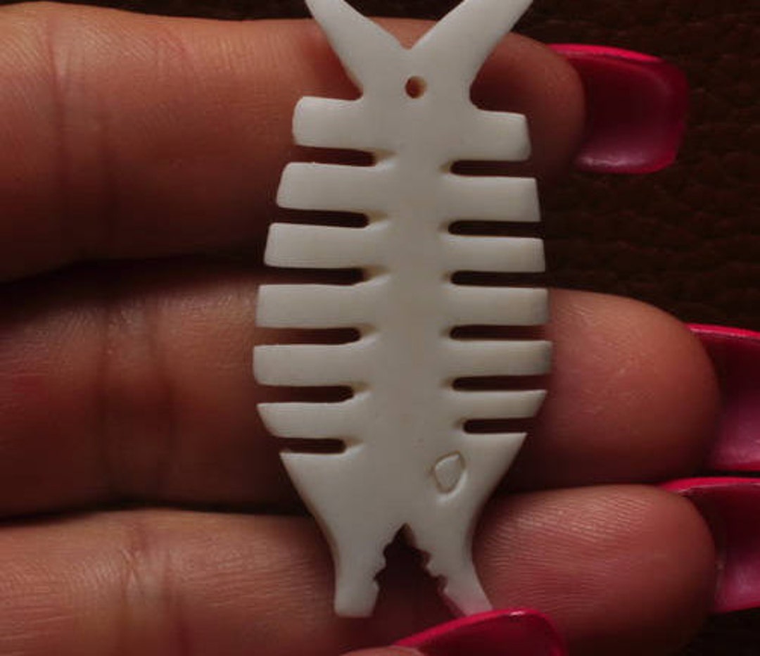 Bone Fish / Hand Carved Fish Bone With Teeth in Natural Buffalo Bone ...