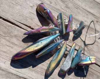 Blue Titanium Plated Quartz Points/natural Solar Quartz/narutal Crystal ...