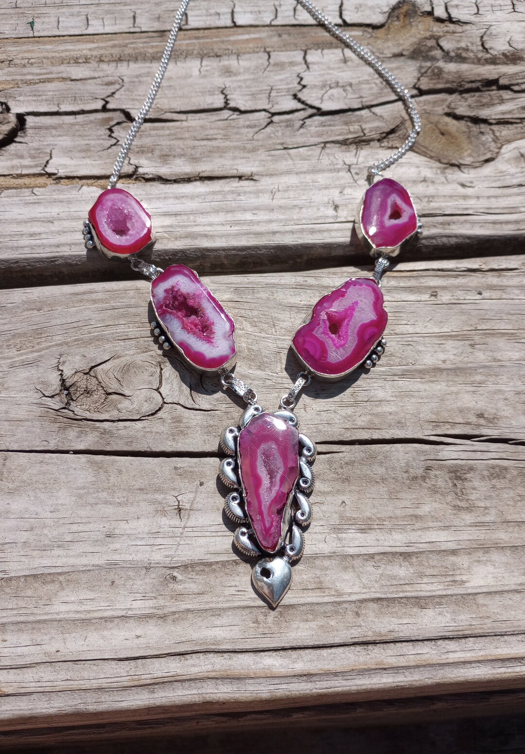 Pink Lovers Dream Necklace /burgundy and Pink Agate Druzy Geode Slice ...