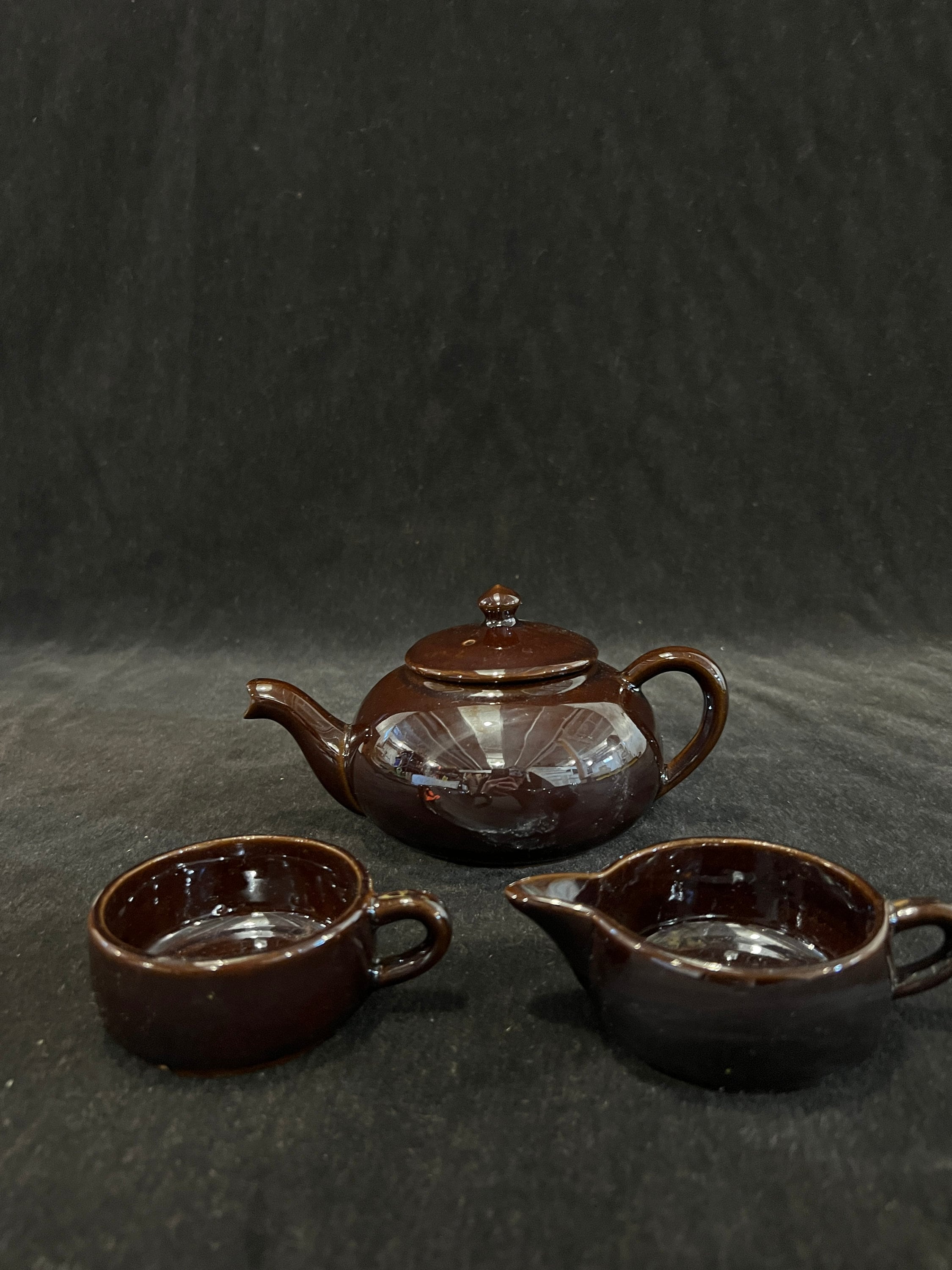 Vintage Japanese Redware Glazed Ceramic Teapot With Lid, Creamer and ...