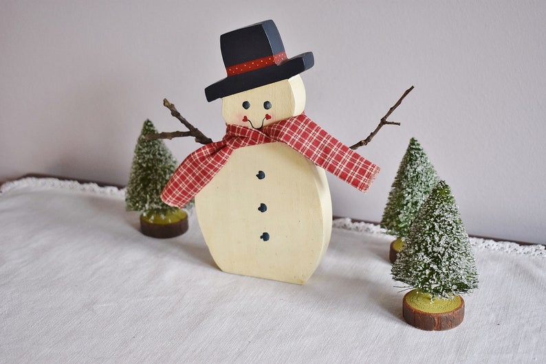 Wood Snowman Accent Piece Red White Blue Hand-painted Snowman - Etsy