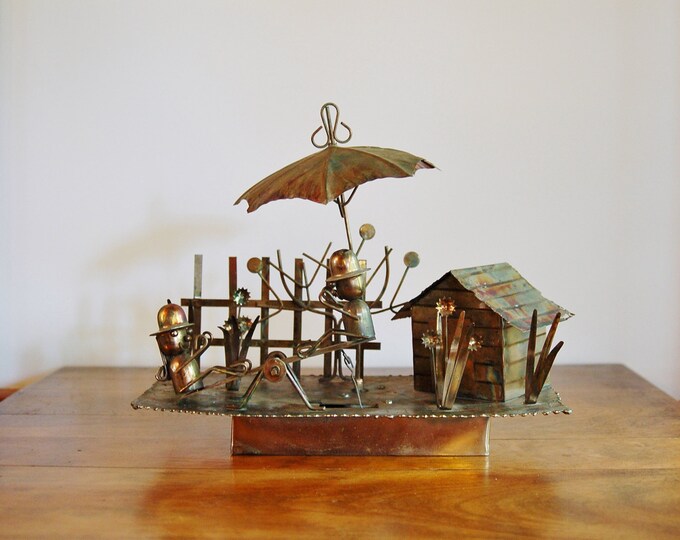 Animated Metal Music Box, Brass Copper Playing on Seesaw Wind up ...