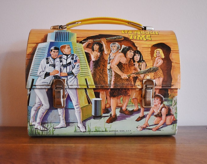 It's About Time Metal Lunchbox, 1967 Prehistoric Cave Man Dinosaur ...