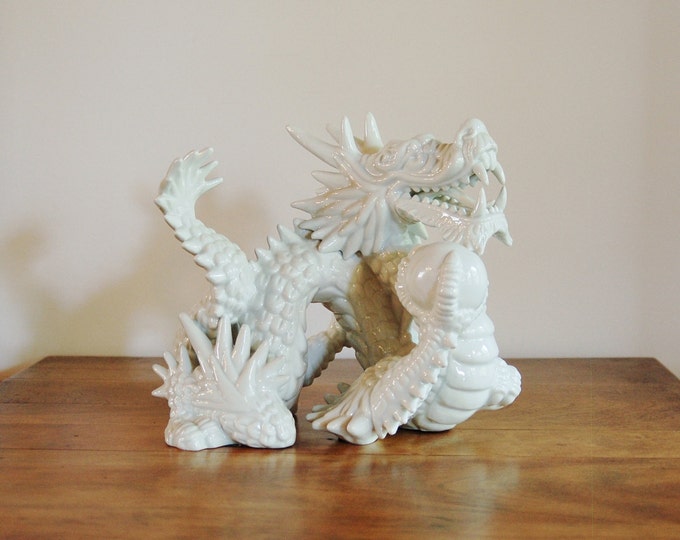 White Porcelain Dragon Figurine by Fitz and Floyd, Asian Dragon With ...