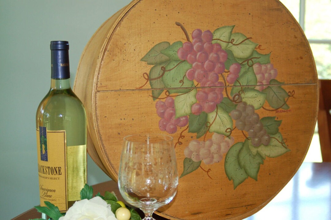 Hand Painted Cheese Box Wine Grapes Bentwood Box Round Wood - Etsy