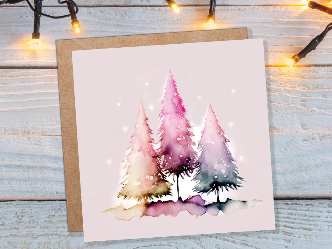 Messy Watercolour Trees Christmas Card Modern Elegant Fir Tree Fairy ...