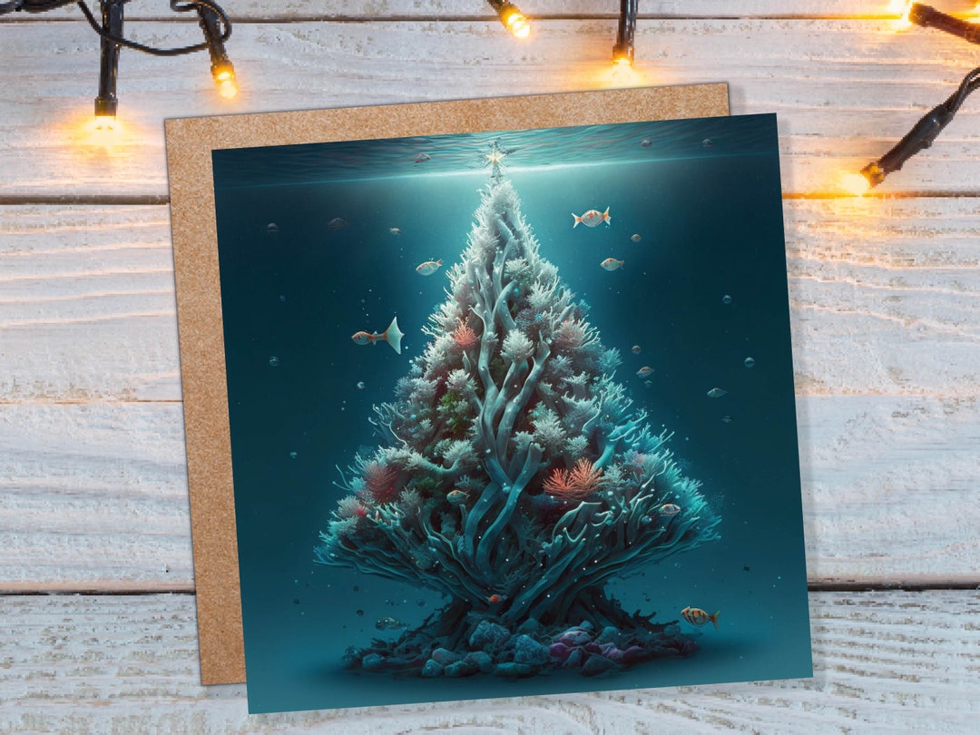 Underwater Coral Tree Card Ocean Marine Scene Blue Under the Sea Life ...