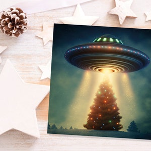 Alien Christmas Card Funny UFO Spaceman Spaceship Christmas Tree ...