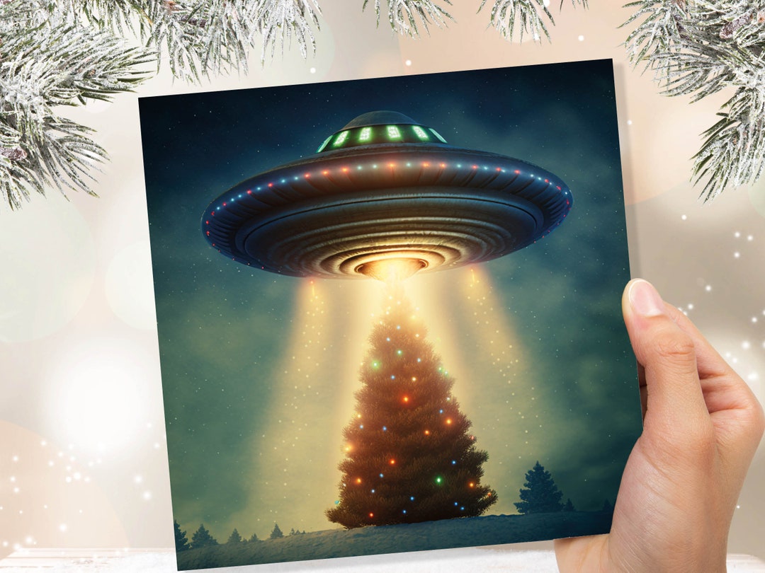 Alien Christmas Card Funny UFO Spaceman Spaceship Christmas Tree ...