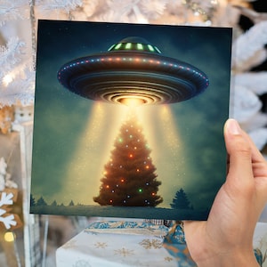 Alien Christmas Card Funny UFO Spaceman Spaceship Christmas Tree ...