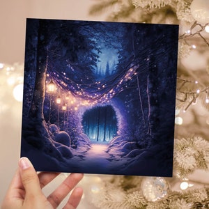 Winter Wonderland Christmas Card With Cosy Fairy Lights Snow Purple ...