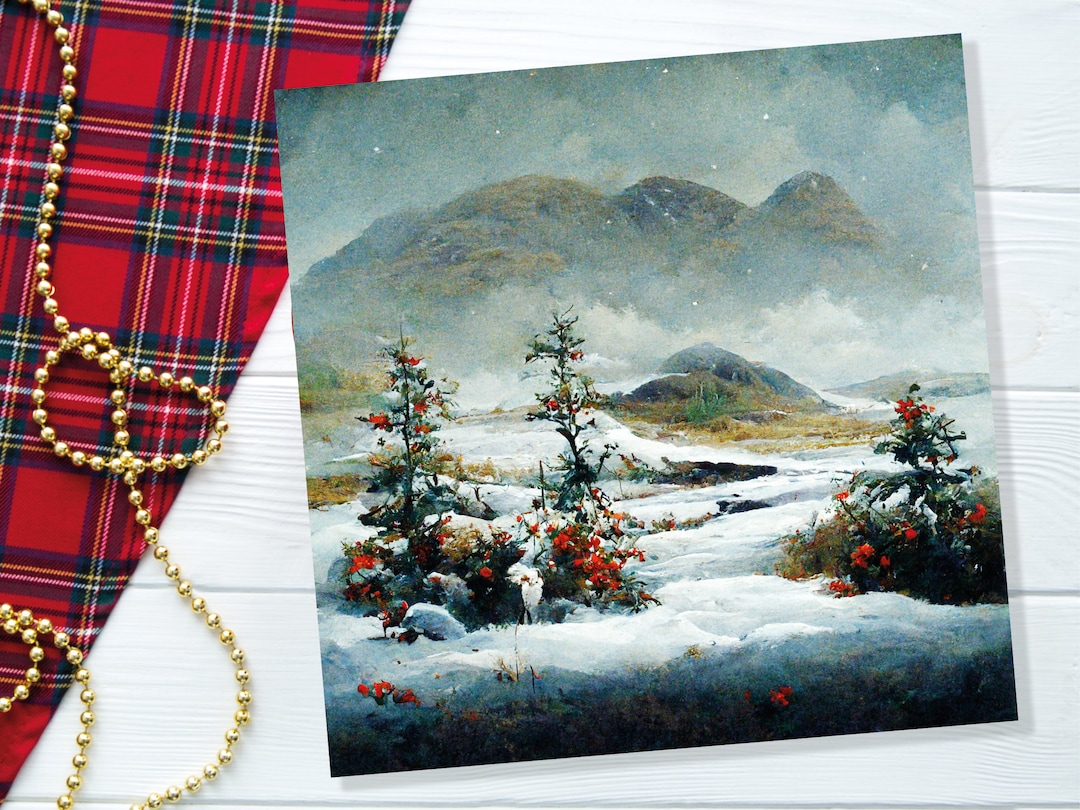 Traditional Snow Scene Card With Snowy Scottish Landscape Mountains ...