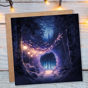 Winter Wonderland Christmas Card With Cosy Fairy Lights Snow Purple ...