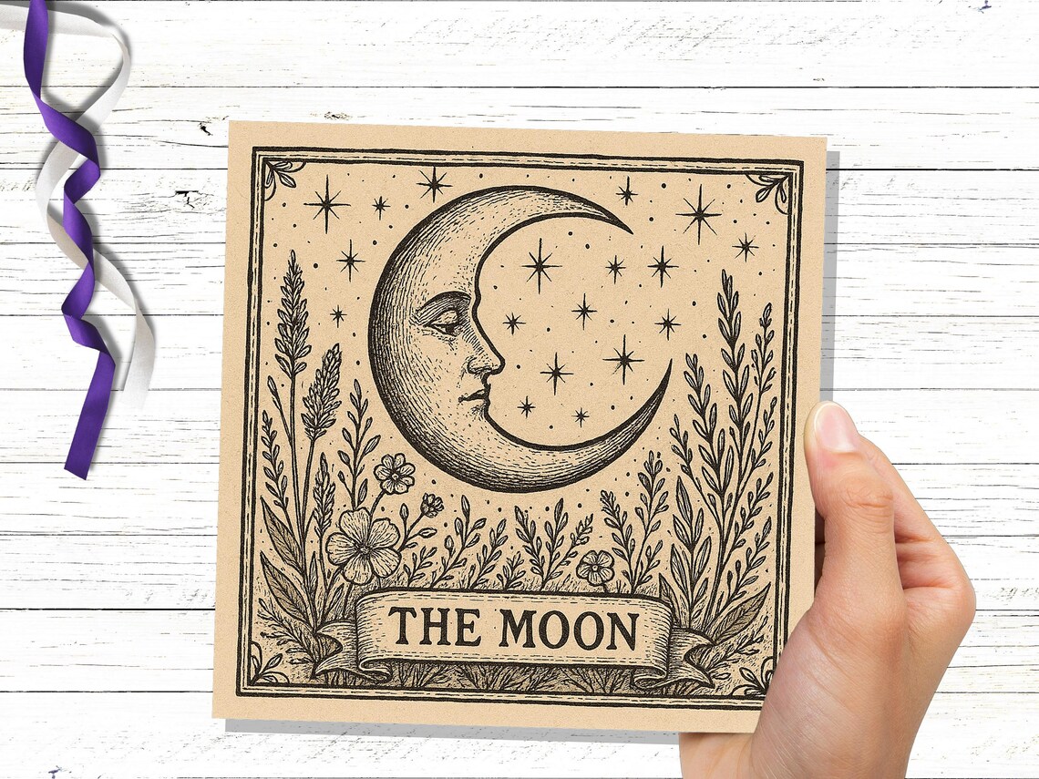 The Moon Tarot Greeting Card Print Celestial Pagan Spiritual Birthday ...