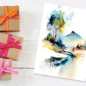 Mountain Card Watercolour Volcano Landscape Painting Scene Travel ...