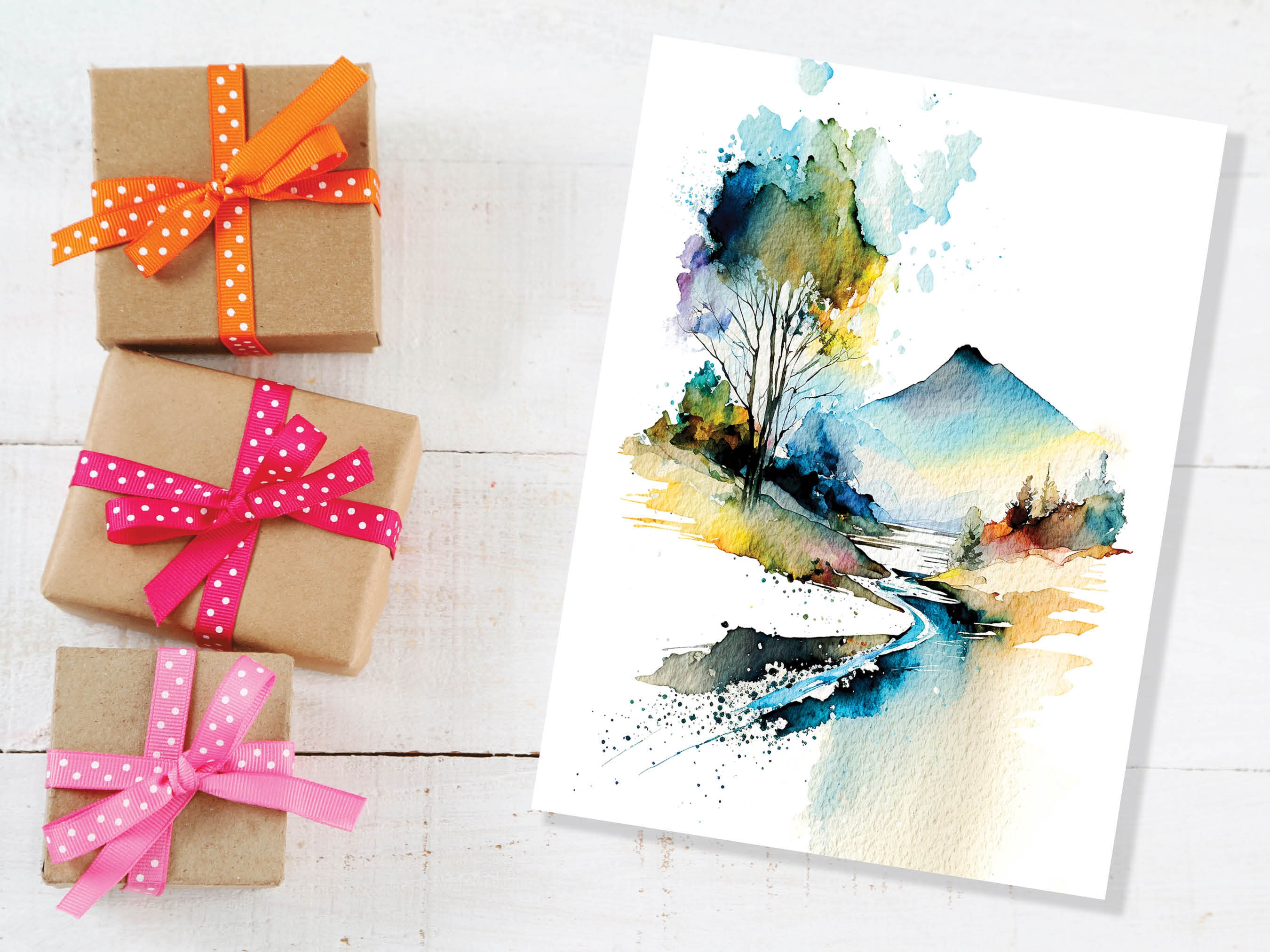 Mountain Card Watercolour Volcano Landscape Painting Scene Travel ...