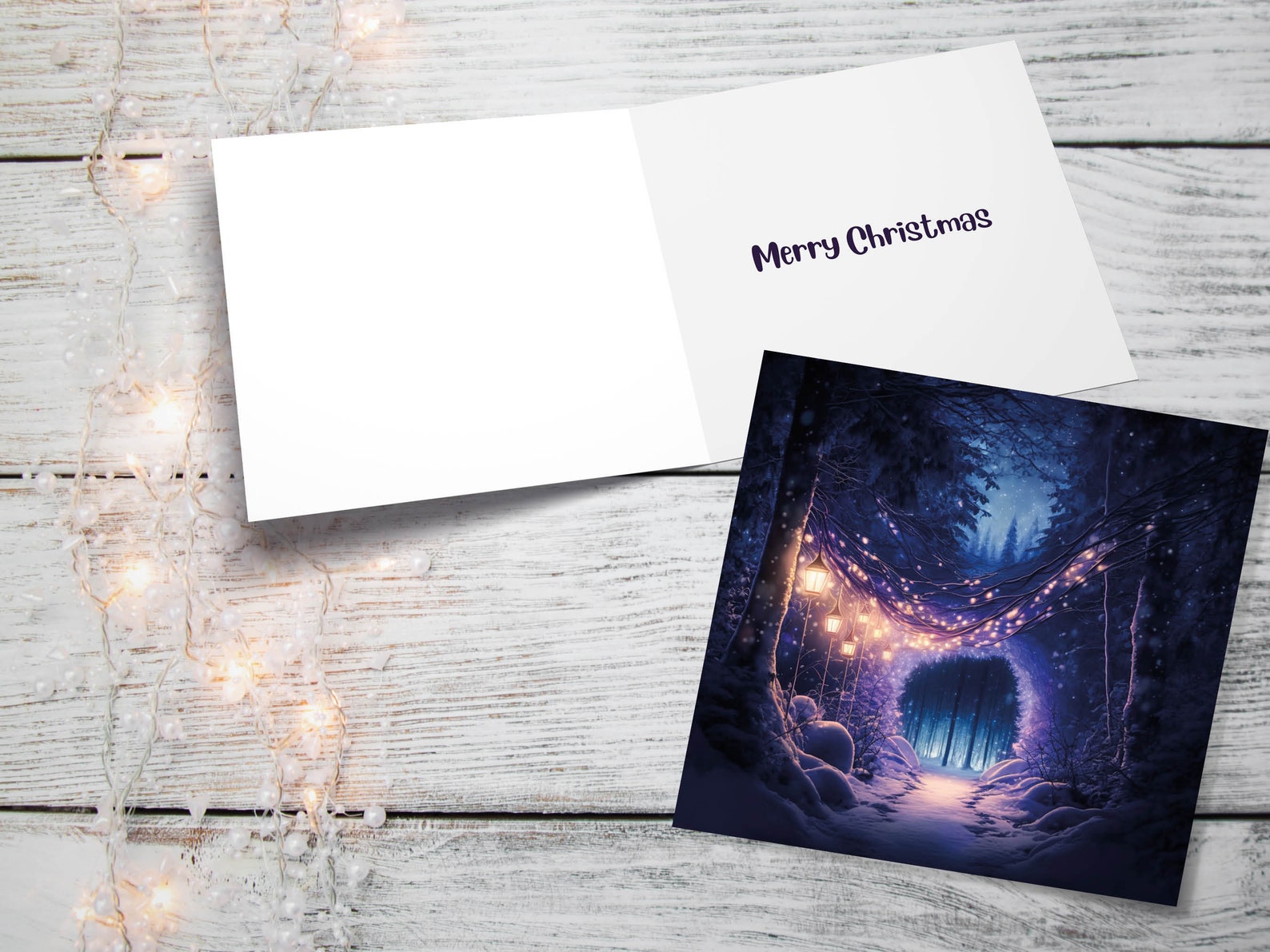 Winter Wonderland Christmas Card With Cosy Fairy Lights Snow - Etsy