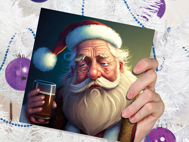 Drunk Santa Claus Christmas Cards Funny Alcoholic Father Xmas Drinking ...