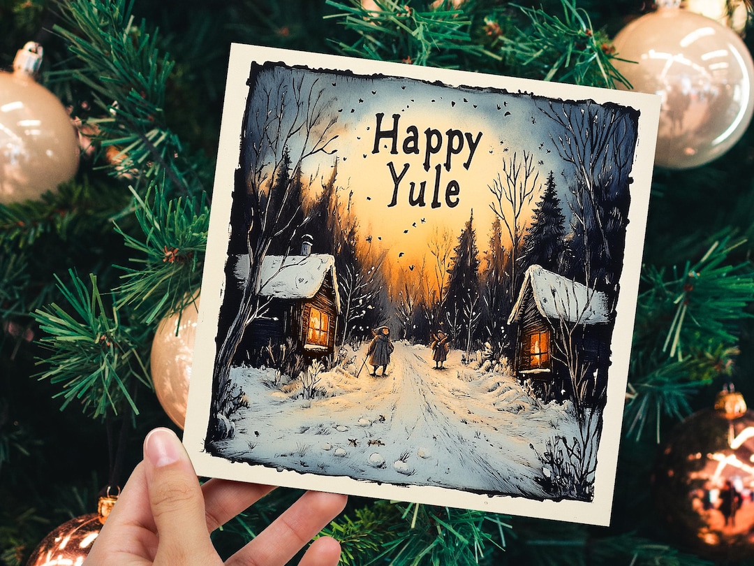Happy Yule Pagan Holiday Card Yuletide Greetings Vintage Snowy Winter ...