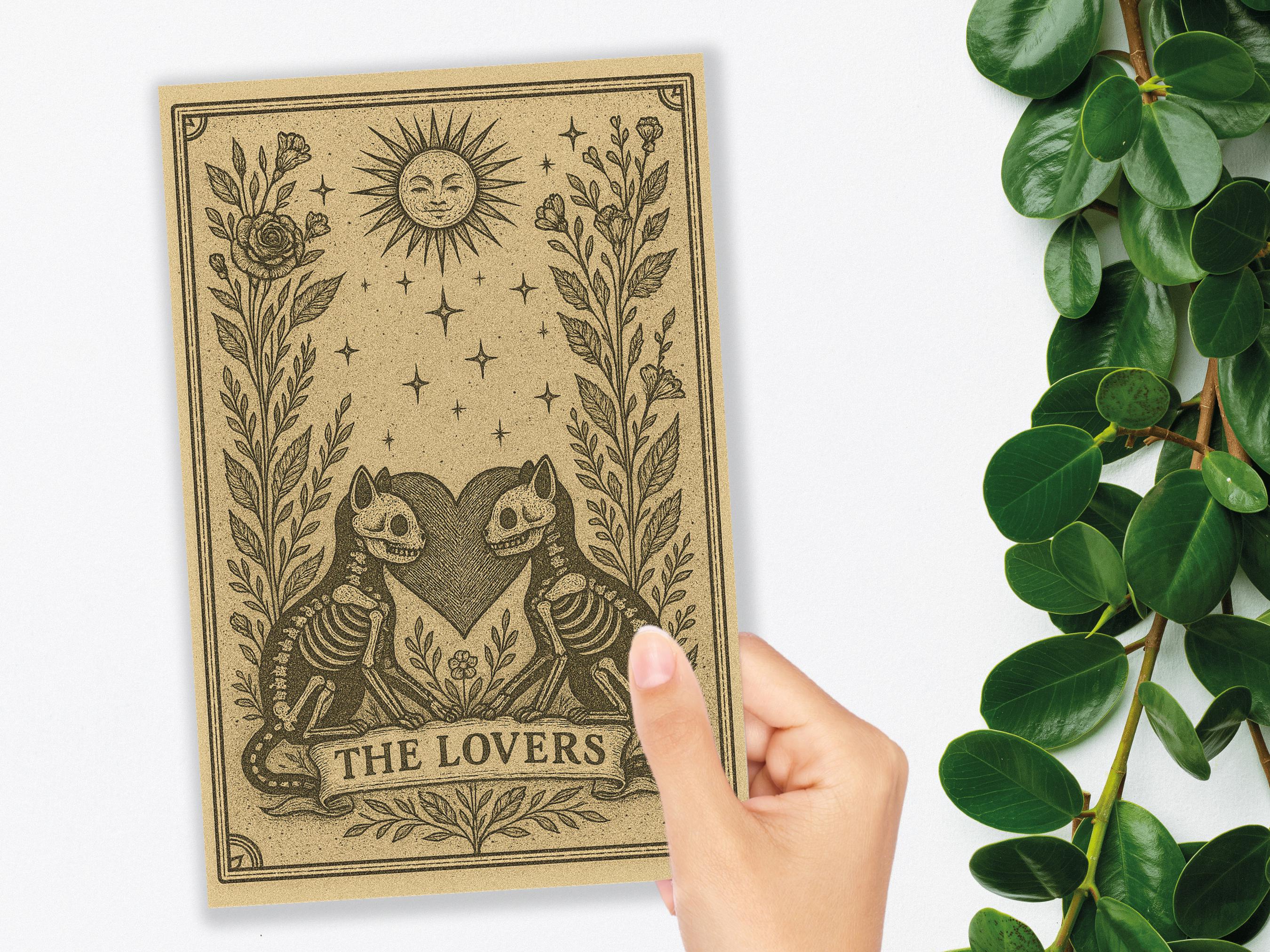 The Lovers Tarot Card Skeleton Cats Gothic Art Witchy Valentine Macabre ...