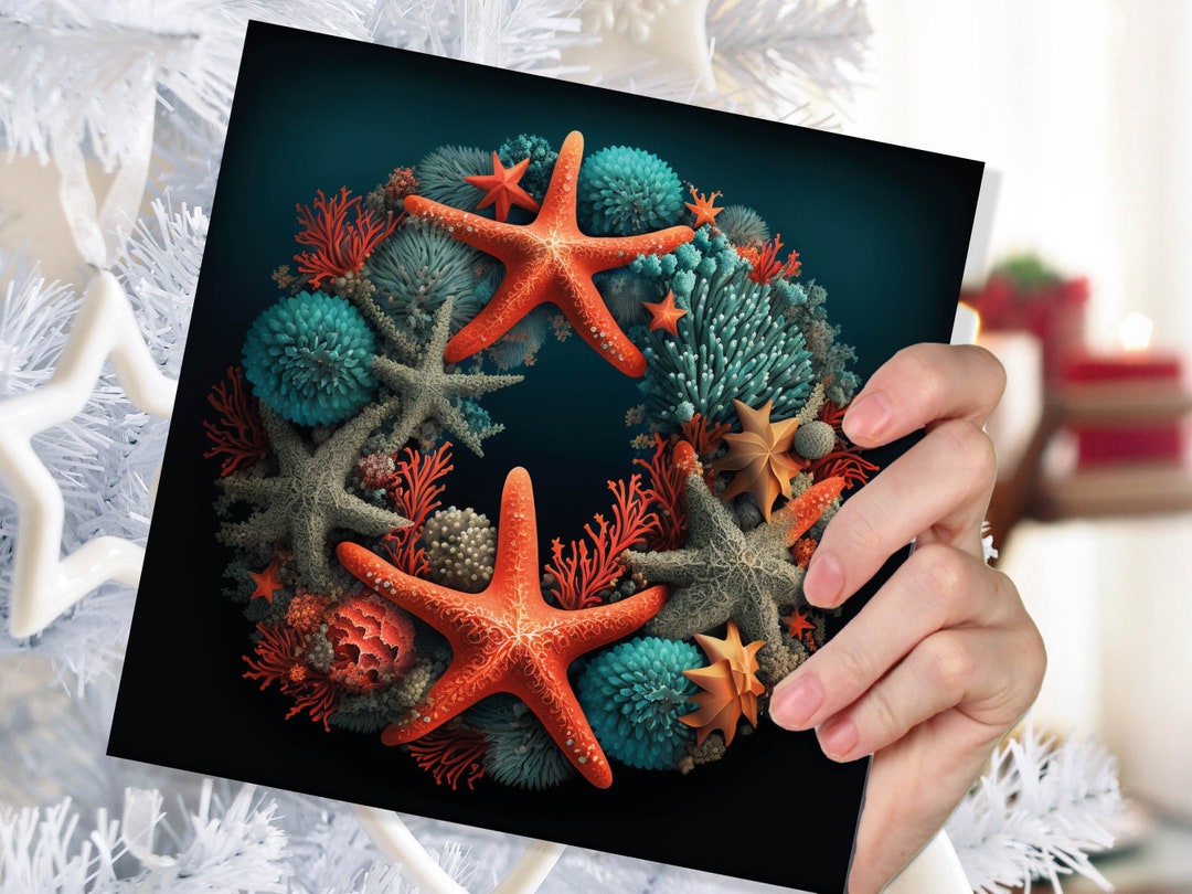 Coral Wreath Christmas Card Funny Ocean Reef Pun With Shells and ...
