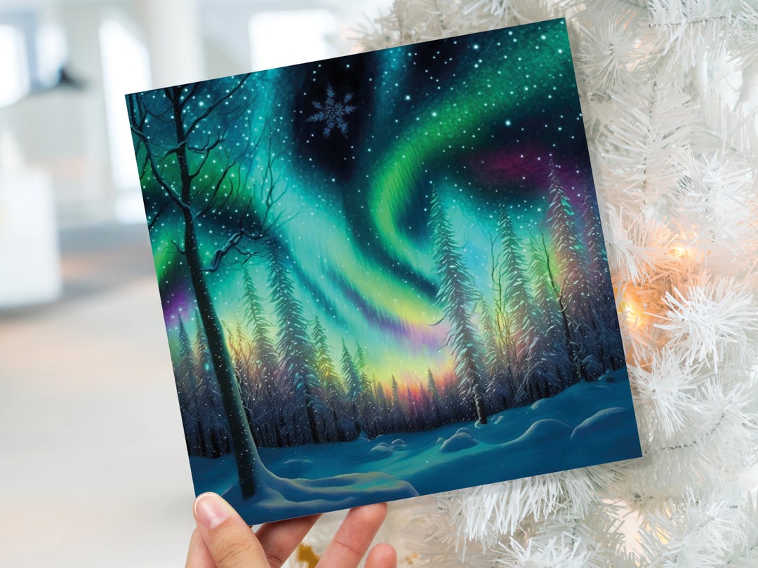 Northern Lights Christmas Cards Beautiful Winter Snow Scene Snowy ...