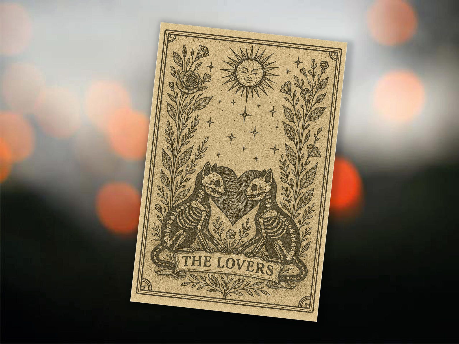 The Lovers Tarot Card Skeleton Cats Gothic Art Witchy Valentine Macabre ...