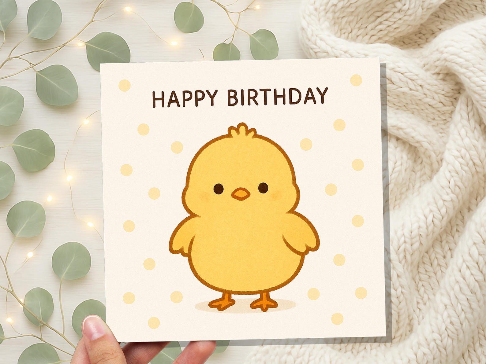 Cute Happy Birthday Chick Card, Kawaii Baby Bird Illustration, Kids ...