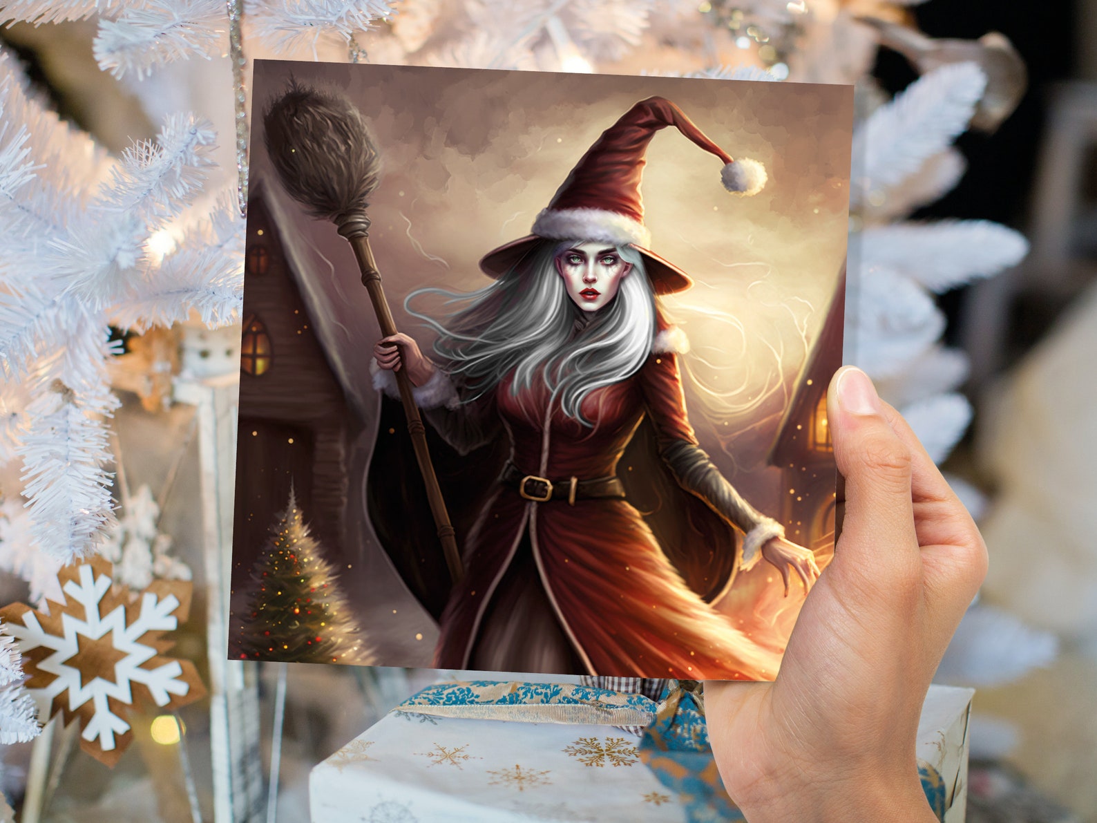 Female Santa Witch Christmas Card La Befana Witchy Fantasy Gothic Goth ...