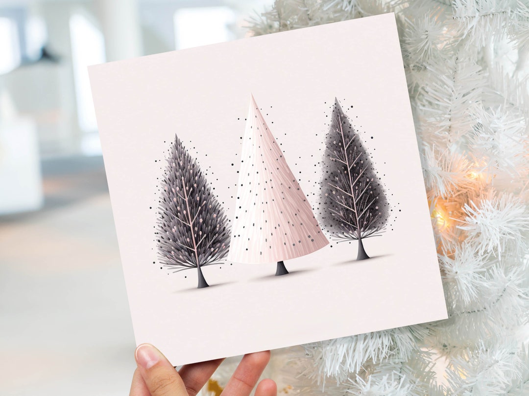 Christmas Trees Illustration Card Modern Elegant Fir Tree Pink Grey ...