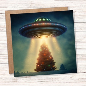 Alien Christmas Card Funny UFO Spaceman Spaceship Christmas Tree ...