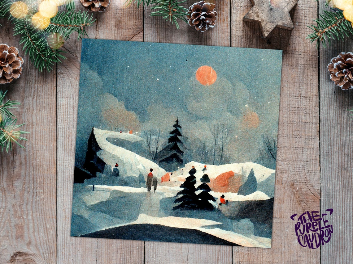 Watercolour Winter Snow Card Impressionist Scene With Trees Landscape ...