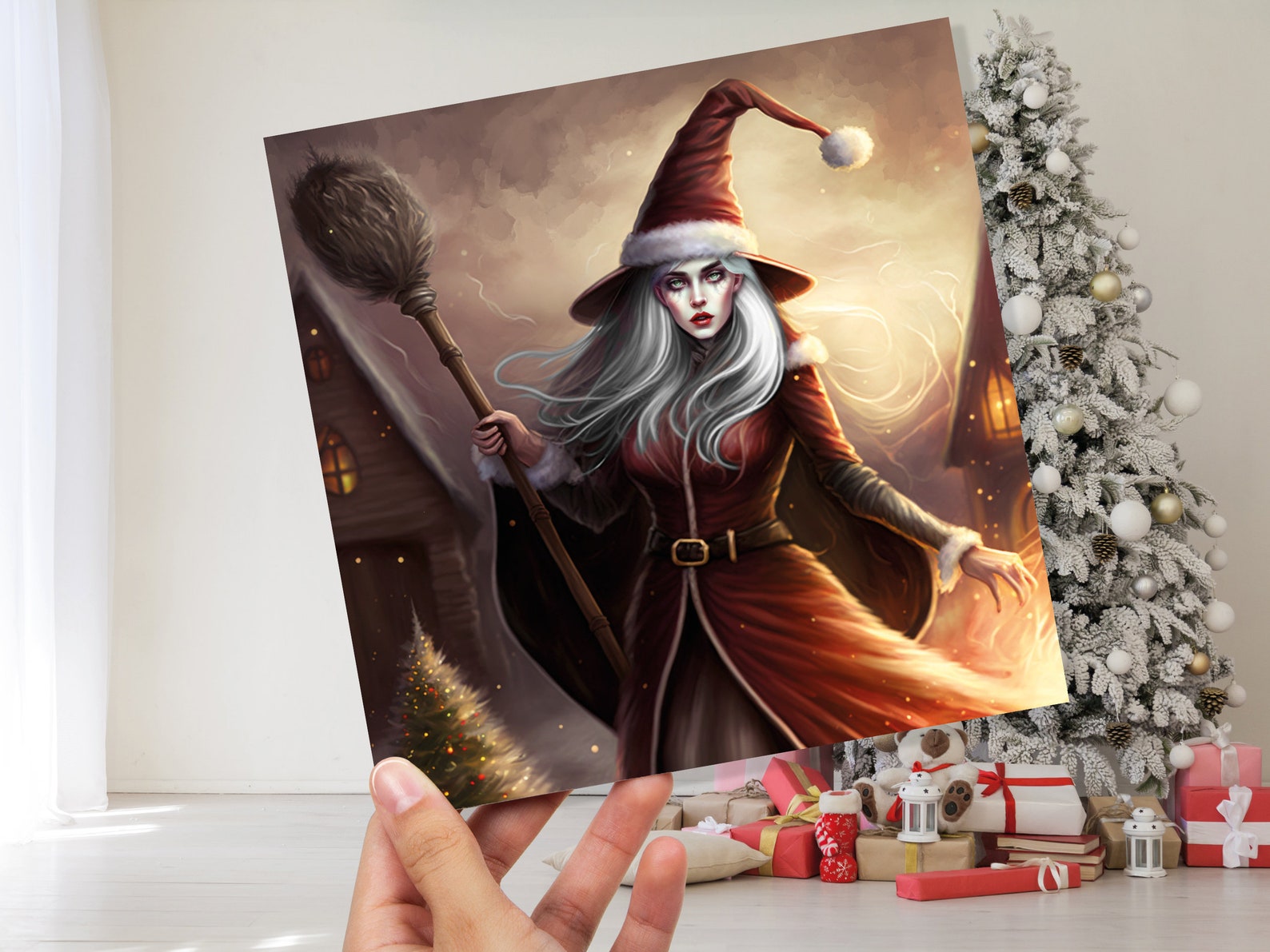 Female Santa Witch Christmas Card La Befana Witchy Fantasy Gothic Goth ...
