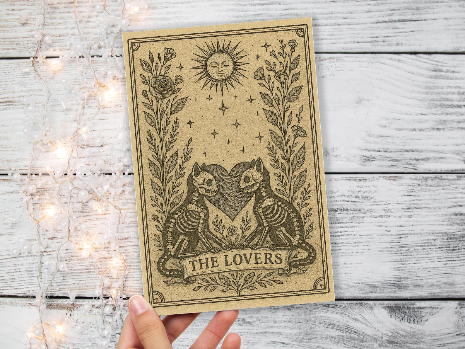 The Lovers Tarot Card Skeleton Cats Gothic Art Witchy Valentine Macabre ...