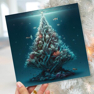Underwater Coral Tree Card Ocean Marine Scene Blue Under the Sea Life ...
