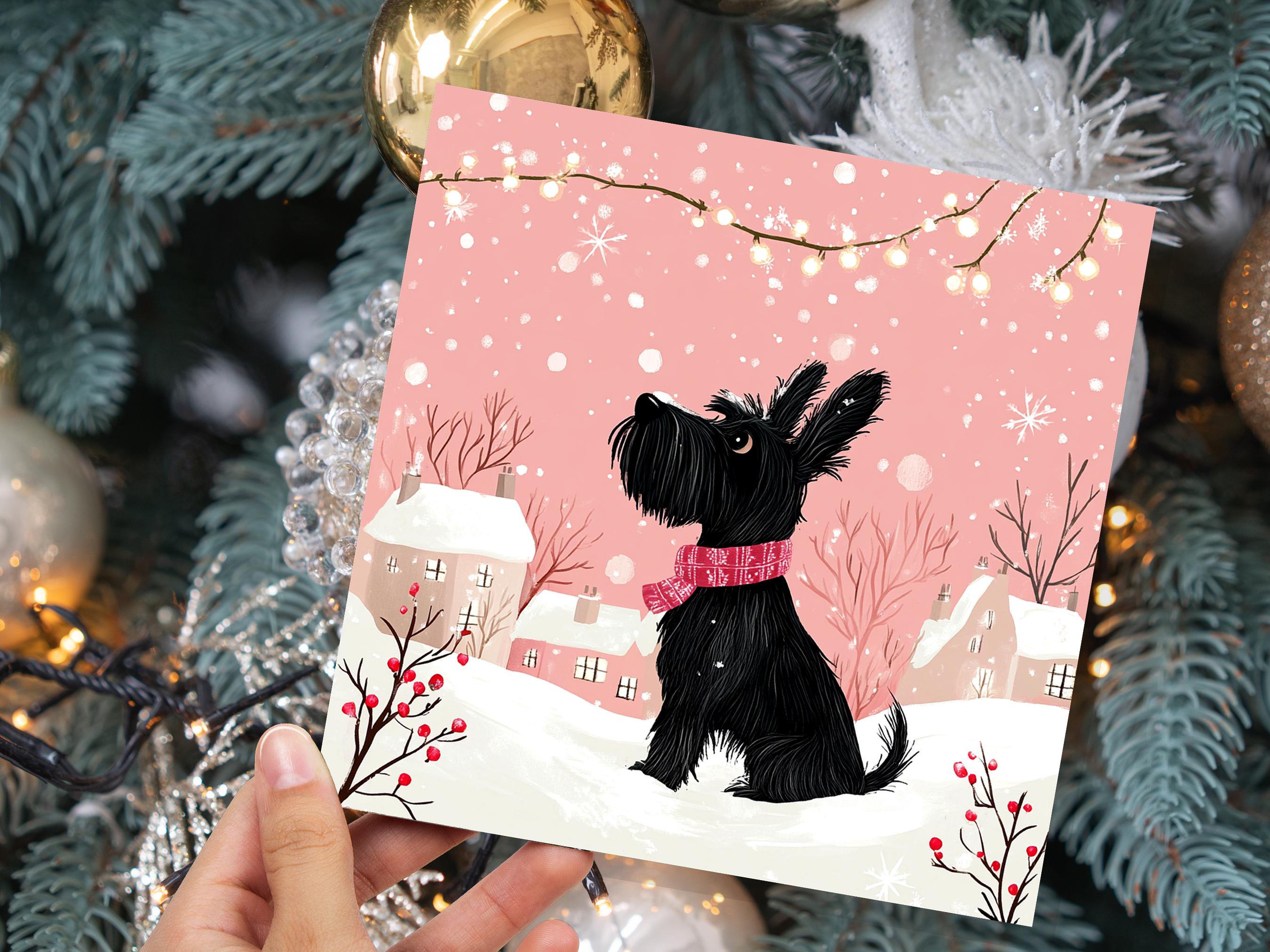 Scottie Dog Christmas Card Cute Black Pink Scottish Terrier Greeting ...