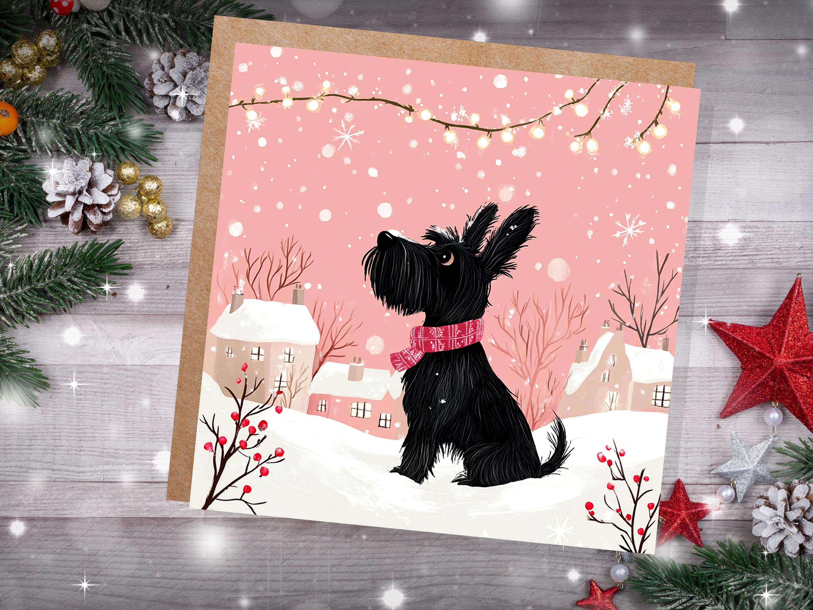 Scottie Dog Christmas Card Cute Black Pink Scottish Terrier Greeting ...