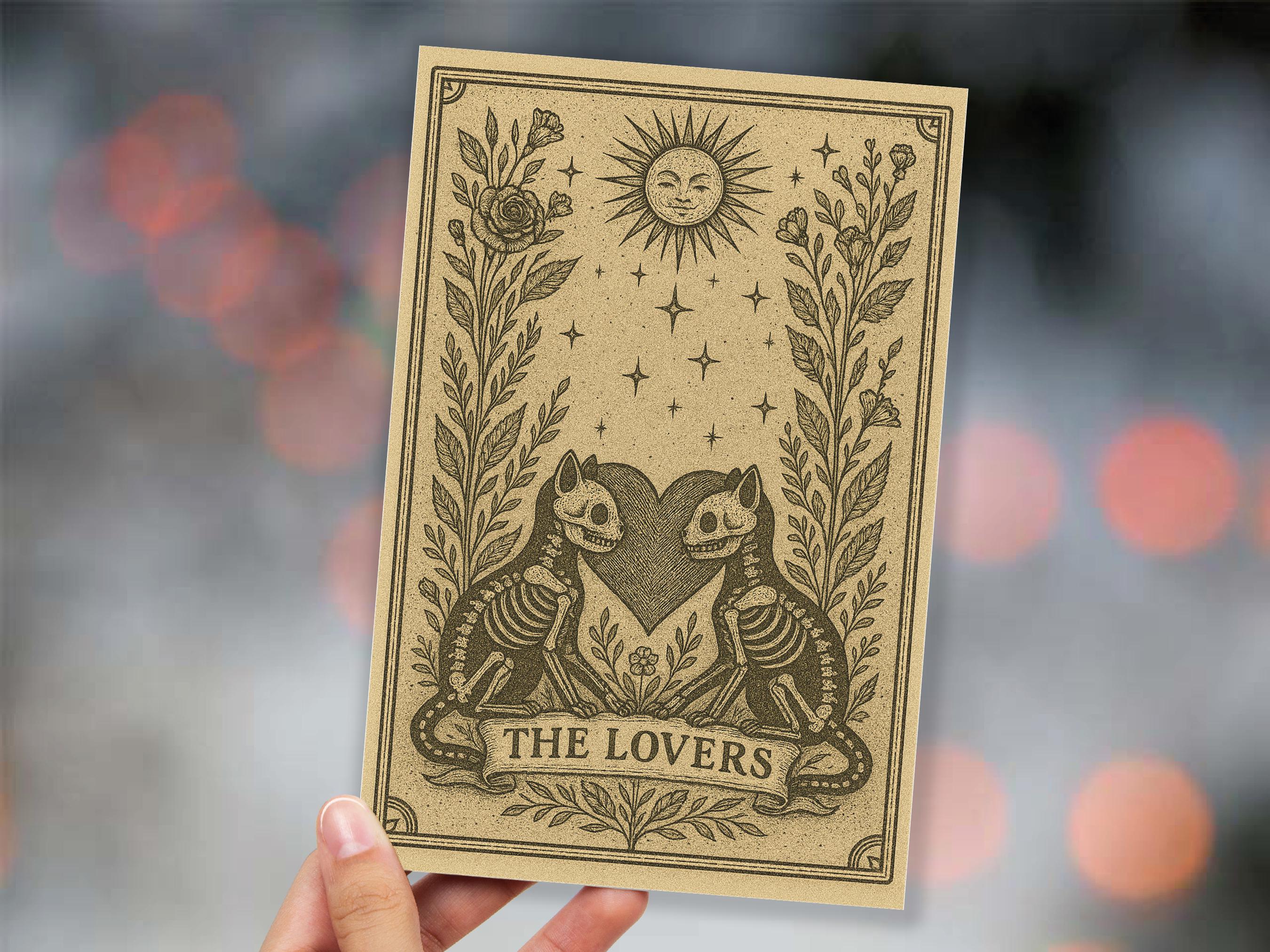 The Lovers Tarot Card Skeleton Cats Gothic Art Witchy Valentine Macabre ...