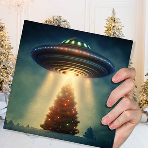 Alien Christmas Card Funny UFO Spaceman Spaceship Christmas Tree ...